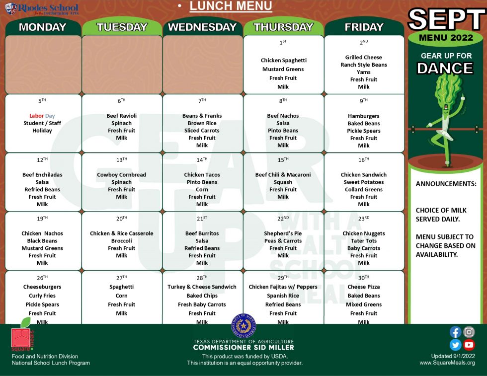 Child Nutrition | Rhodes School for the Performing Arts